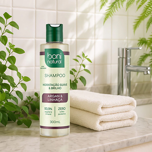 Shampoo Natural Argan e Linhaça 300ml – Boni Natural - Empório Cazarini
